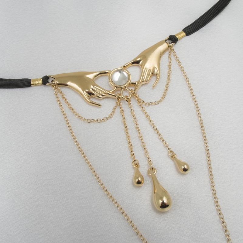 Caressing Hands Gold G-String with Pleasure Pendants